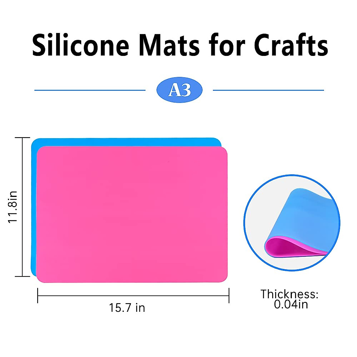 Silicone Mat, IKOCO 15.7"x 11.8" Clay Resin Art Mat for Playdoh A3 Large Nonstick Silicone Craft Sheet for Playdough Epoxy Resin Jewlery Casting