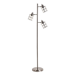 Catalina Lighting 20442-000 Modern 3 Light Floor Lamp with Adjustable Ribbed Glass Shades & Reading Light, 68", Classic Brushed Nickel