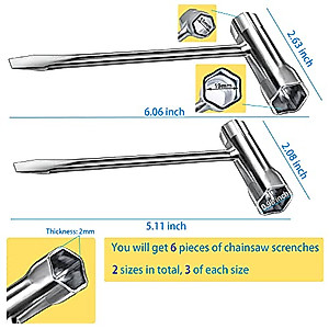 MotBach 6 Pack Chainsaw Screwdriver Wrench Set, 13 by 19 mm, Long and Short Size, Alloy Steel