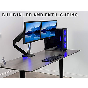 VIVO Premium Dual 17 to 32 inch Gaming Pneumatic Monitor Arms Clamp-on Desk Mount Stand with Blue LED Lights, Max VESA 100x100, Black STAND-GM2BB