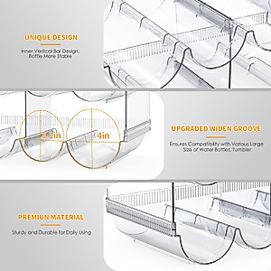 Water Bottle Organizer (Upgraded Widen), 4 Pack Stackable Plastic Water Bottle Cup Holder, Wine/Drink/Water Bottle Storage Stand for Kitchen Countertop, Cabinet, Freezer, Pantry, Hold 16 Containers