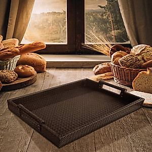 American Atelier Leather Serving Tray – Large 19x14 Decorative Platter w/Carry Handles for Food, Drinks, Ottoman or Centerpiece, Idea for Birthday, Holiday, Brown New