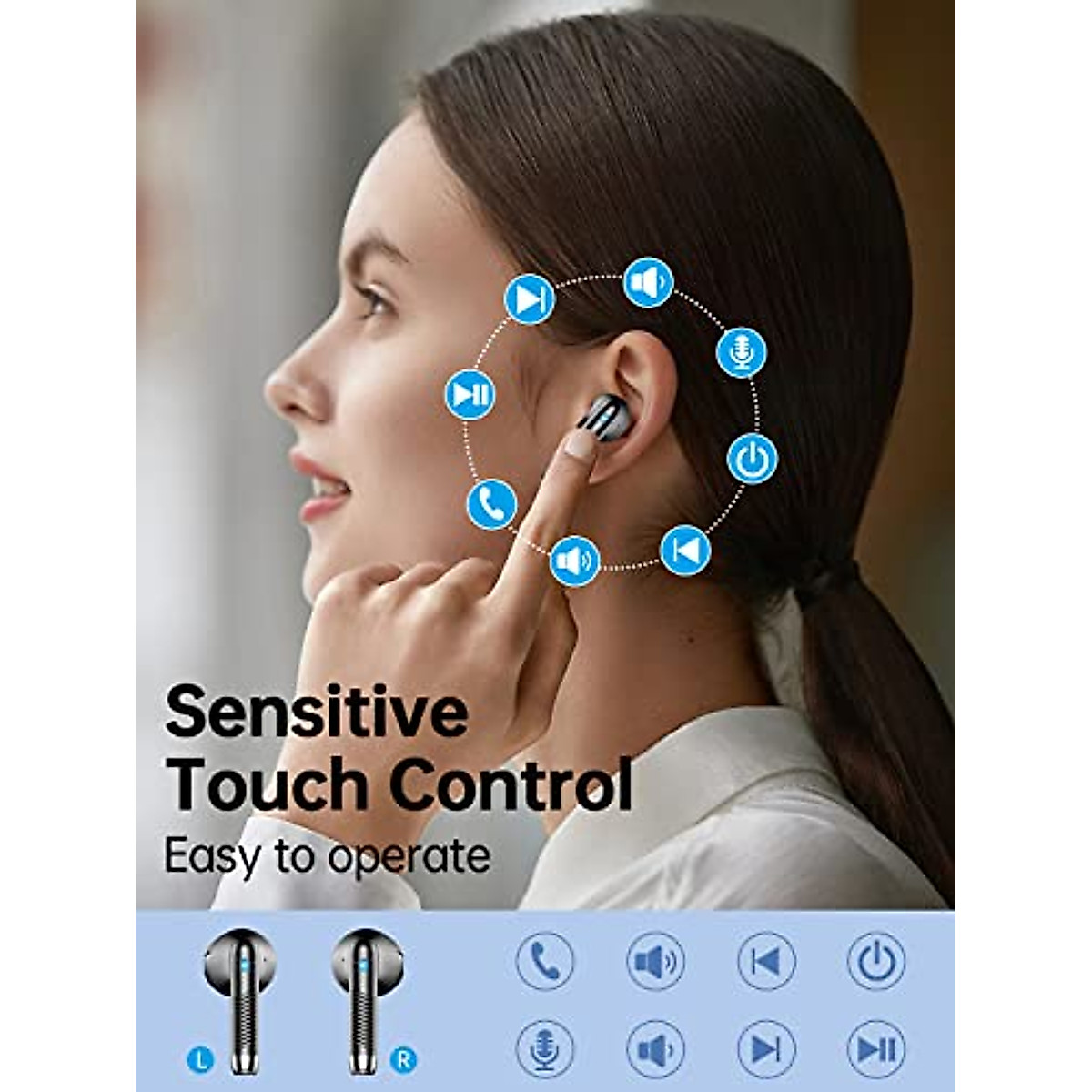 Wireless Earbud Bluetooth 5.3 Headphones with Clear Sound, 40H Playtime, Sport Earbud Touch Control with LED Digital Display, IP7 Waterproof Bluetooth Earphones Built-in Mic for Android iOS Workout