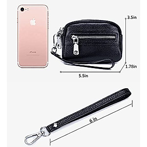 Genuine Leather Mini Genuine Leather Coin Pouch Wallet Wristlet Handbag hand strap clutch (Black)