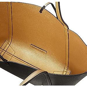 A|X ARMANI EXCHANGE womens Reversible Pebbled Tie Eco Leather Tote Bag, Black/Gold-black/Gold, One Size US