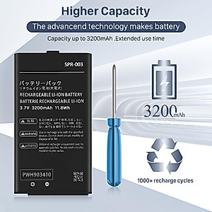 SPR-003 Battery,3200mAh [Upgraded] High Capacity Li-ion 0 Cycle Replacement Battery for Nintendo Switch 3DS XL New 3DS XL 3DS LL SPR-003 Game Console with Repair Tool Kit