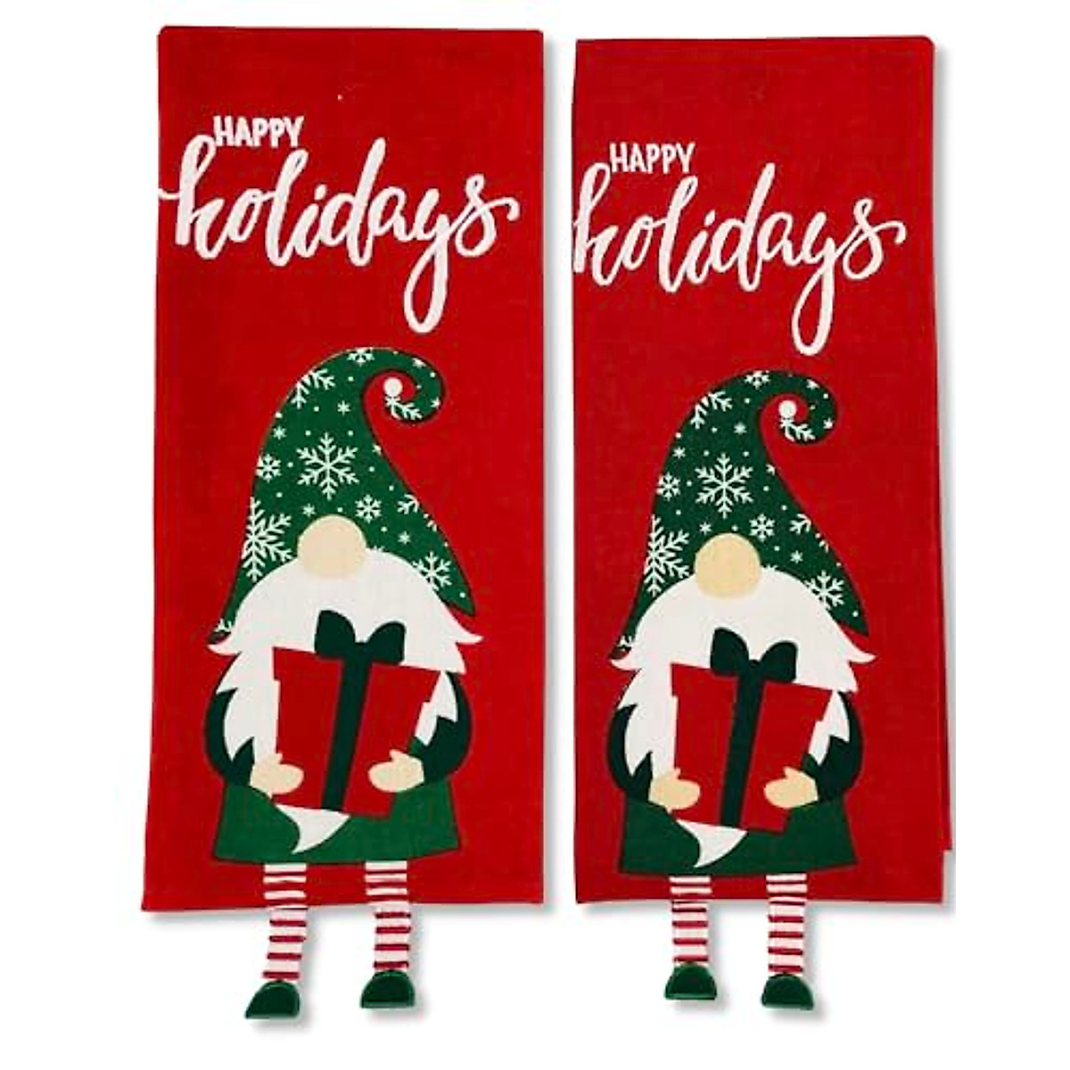 Winter Christmas Gnome Kitchen Towels Set: Embroidered Fun Love You Note and Cute Gnome with Feet Danglers