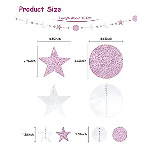 Glitter Star Circle Dot Garland, Twinkle Little Star Party Decoration Hanging Streamer Backdrop Banner, for Wedding Baby Shower Christmas Birthday Party Decor Supplies, 3 String Totle 39 Feet (Pink)