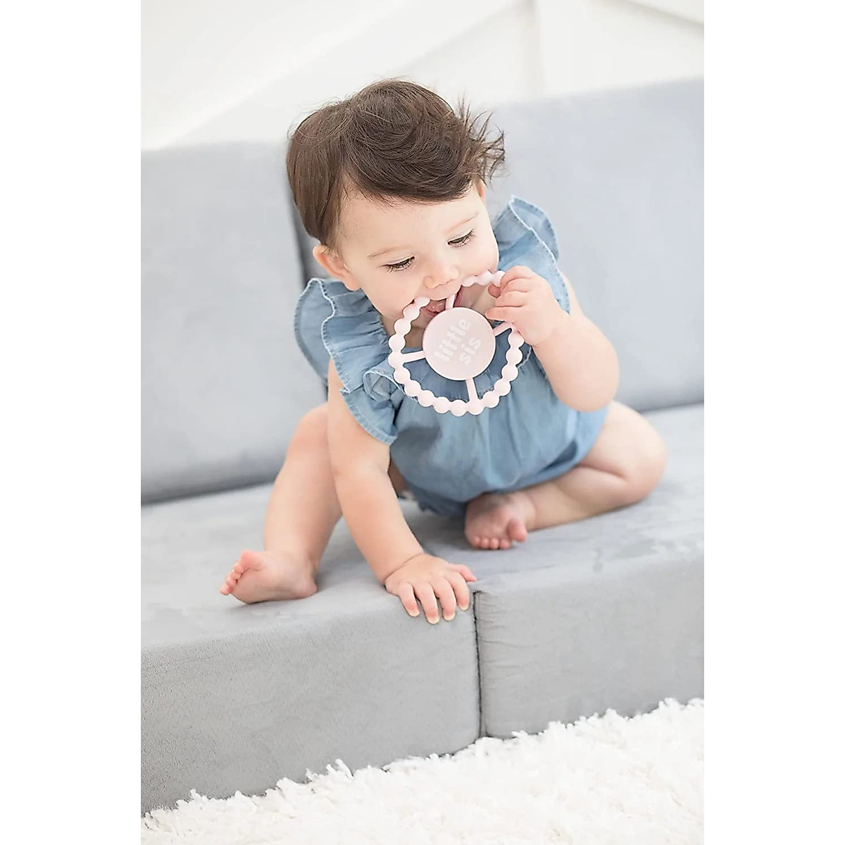 Bella Tunno Happy Teether for Girls– Soft & Easy Grip Baby Girl Teether Toy, Silicone Teether Ring to Help Soothe Gums, Non-Toxic and BPA Free, Little Sis