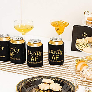 Crisky Thirty Can Cooler, 30th Birthday Decorations Beer Sleeve Party Favor, Can Covers with Insulated Covers, 12-Ounce Neoprene Coolers for Soda, Beer, Can Beverage, 12 Black Gold