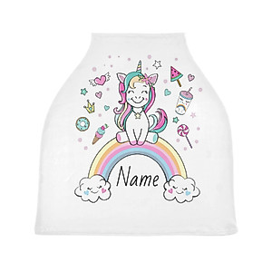 Custom Personalise Cute Unicorn Rainbow Baby Car Seat Covers Donut Ice Cream Carseat Canopy Soft Infant Stroller Cover Nursing Breastfeeding Covers for Girls Boys Newborn Fit Summer Spring Autumn