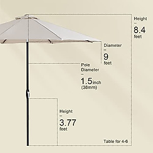 Tempera 9' Outdoor Market Patio Table Umbrella with Push Button Tilt and Crank,Large Sun Umbrella with Sturdy Pole&Fade resistant canopy,Easy to set,Beige