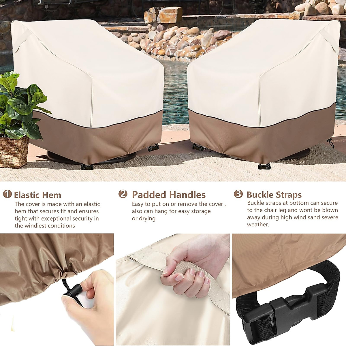 okcool Outdoor Swivel Chair Cover 2 Pack,Outdoor Furniture Patio Chair Covers Waterproof Clearance,(35" W x 37" D x 38.5" H) Outdoor Lawn Patio Furniture Covers,Beige & Brown