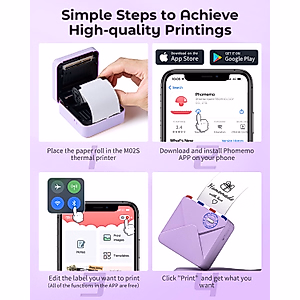 COLORWING M02S Pocket Mini Printer-Bluetooth Thermal Photo Mini Printer 300DPI,Thermal Sticker Printer for Study Notes, Photo, Organization, Gift, Compatible with iOS and Android