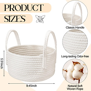 FillTouch 3 Pack Small Cotton Rope Storage Basket Baby Woven Nursery Baskets with Handles Cute Soft Laundry Baskets Organizer for Gifts Empty Room Shelf Storage Basket All 9.5 x 9.5 x 5.5, White