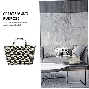 SHOWERORO Handwoven Bag Striped Large Knit Basket Women's Casual Bag Black Small 1pc