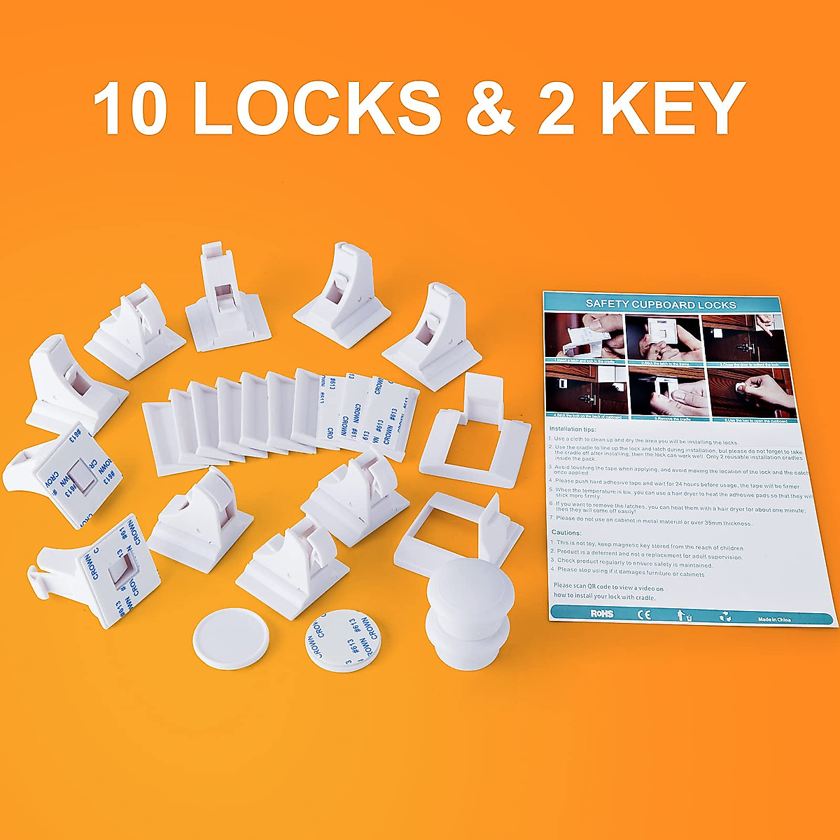 YSF 12 Pack Magnetic Cabinet Locks Highly Secure Baby Proofing Cabinet Latch Child Safety Locks for Cupboard Drawers, Adhesive Easy Installation Children Proofing Cabinet Latches(10 Locks + 2 Keys)