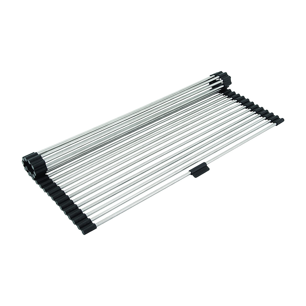 Farberware Roll up Dish Drying Over The Sink Rack Mat with Stainless Steel Wires, Large, Silver/Black