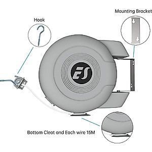 Apricus Retractable Clothesline | Clothes Line for Indoor & Outdoor Laundry Drying | 30 Meters Double Portable Clothing Lines | Heavy Duty Hanging Cloths Line | (Each 2X 15m Line)