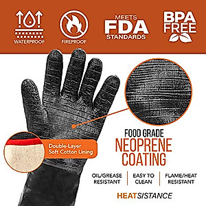Grilling Gloves Heat Resistant BBQ Gloves - Heat Resistant Gloves for Cooking - Long Sleeve BBQ Gloves for Smoker - Textured BBQ Grill Gloves Easily Handle Hot Food - 14 Inch Extra Large Oven Gloves