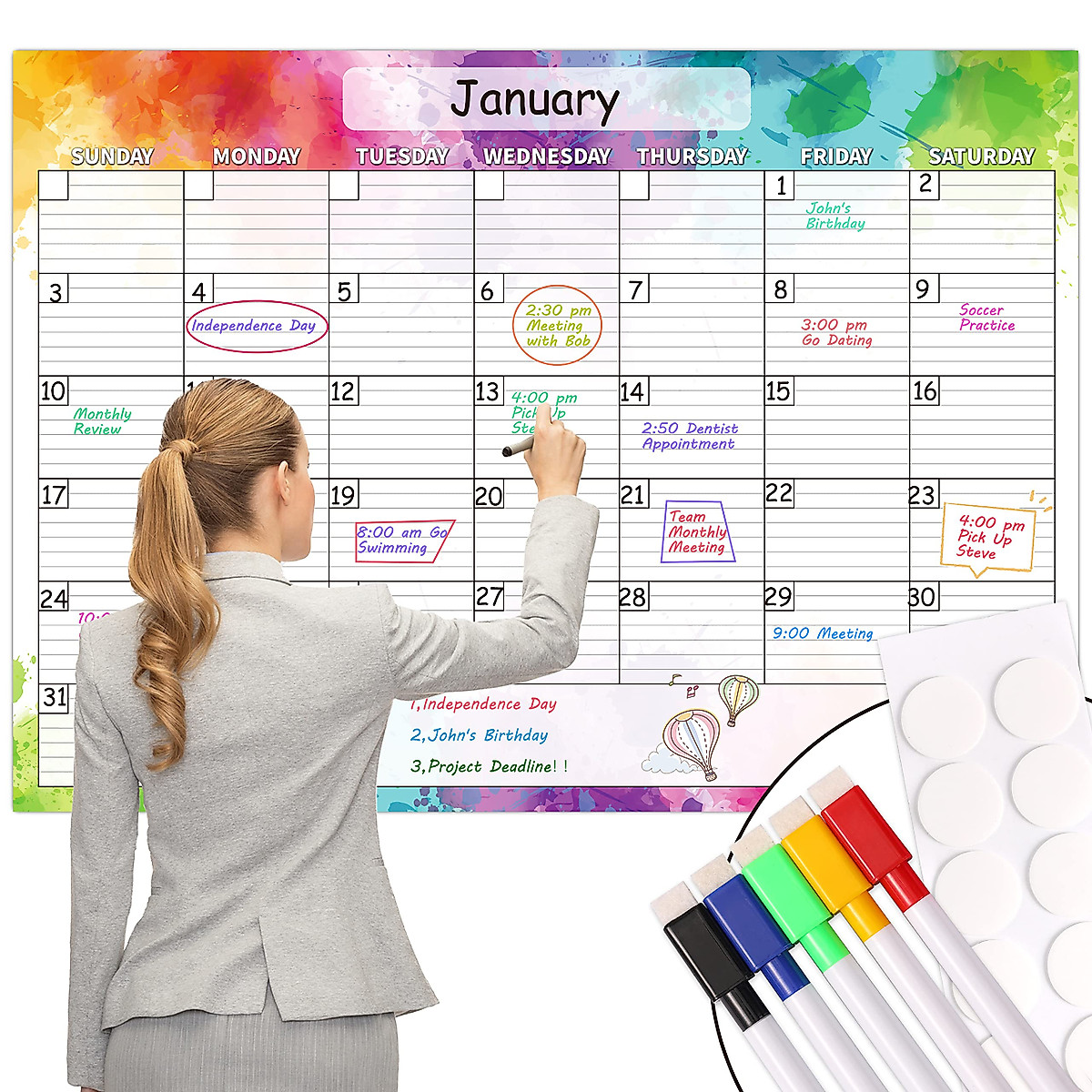 Dry Erase Calendar – Large Dry Erase Calendar for Wall, Undated Quarterly Wall Calendar, 27.8" x 40" Monthly Calendar, Reusable Laminated Calendar Whiteboard, Great Organizer for Home, Office, School