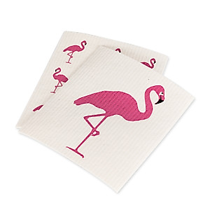 Abbott Collection 84-ASD-AB-09 S/2 Flamingo Dish Cloth-6.5x8 L, 6.5" x 8", White/Pink