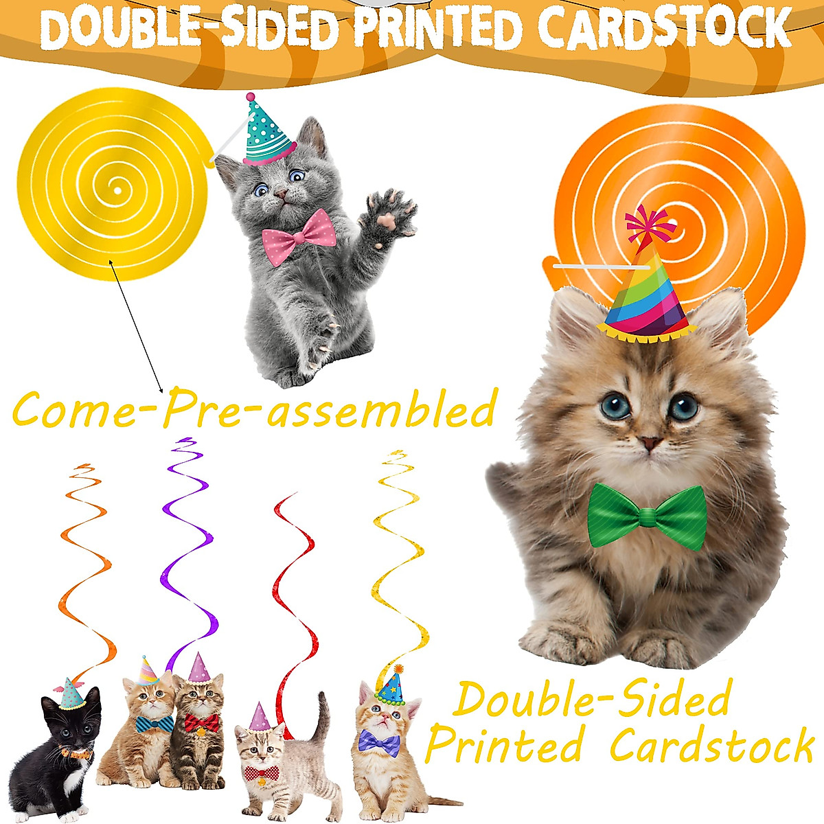 20Pcs Cat Hanging Swirls Decorations Cat Kitten Birthday Party Decorations Baby Cat Swirl Decorations for Cat Lover Kids Pet Cat Theme Birthday Party Pet Adoption Party Supplies