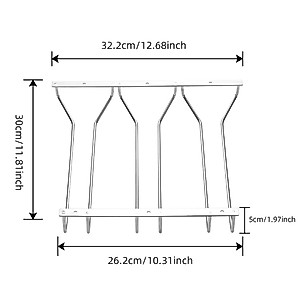 Dianoo Wine Glass Rack Under Cabinet, 304 Stainless Steel Wine Glasses Holder, Stemware Racks Storage For Bar Kitchen 30cm 3 Rows