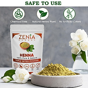 Zenia 100% Pure & Natural Henna Powder (Lawsonia Inermis) | 100 grams (3.5 oz) | Orange-Red Hair Color | Triple Sifted | Fresh from Rajasthan | No Chemicals, No Additives