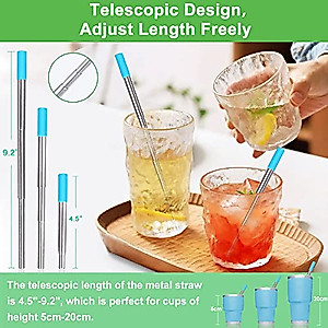 Kynup Reusable Straws, 4Pack Collapsible Portable Foldable Metal Straw Stainless Steel Drinking Travel Telescopic Straw with Case, Cleaning Brushes, Keychain Gifts (Blue-Black- Rose Gold-Silver)