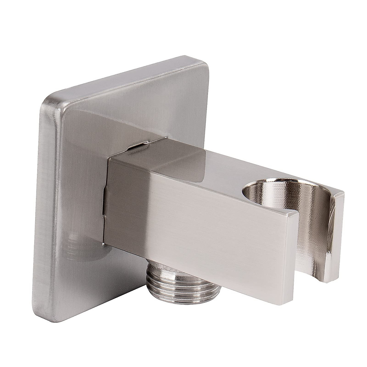 NearMoon Wall Supply Elbow with Handheld Shower Holder - Solid Brass Square Shower Bracket with Flange G1/2 Shower Hose Connector, Wall Mounted Drop Union Male Water Outlet (Brushed Nickel)