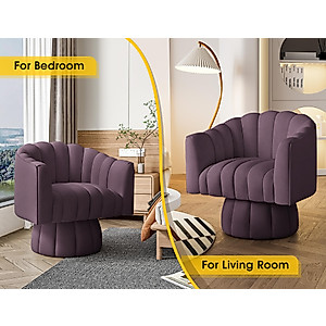 Accent Chair Mid Century 360 Degree Swivel Chair,Modern Lounge Sofa Round Barrel Chair with Wide Upholstered,Fluffy Velvet Fabric Chairs for Home Sofa Living Room/Bedroom/Waiting Room(Purple)
