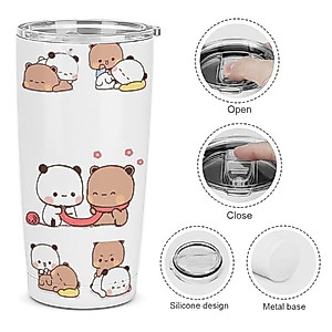 KAOQUANYA Cute Bear Panda And Dudu-2 20 Oz Covered Straw Tumbler Stainless Steel Double Wall Vacuum Insulated Travel Cup With Leak Proof Lid Stainless Steel Water Bottle Reusable Ice Hot Drinks Mug