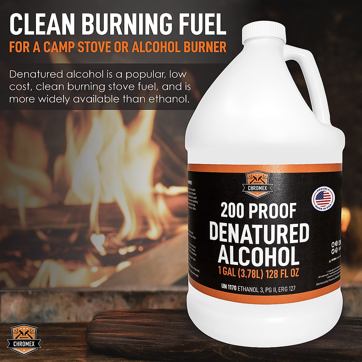 Chromex 200 Proof Denatured Ethyl Alcohol, Ethanol Cleaning Solvent, Thinner and Fuel Burner