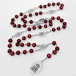 lulucross Seven Sorrows of Mary Rosary Chaplet Rose Scented 7 * 8mm Wooden Beads Catholic Jewelry Necklace for Pray (Red)