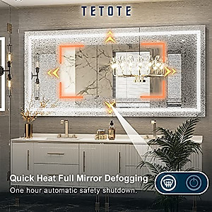 TETOTE LED Bathroom Mirror LED Mirror 60 x 28 Bathroom Mirror with Lights Bedroom LED Vanity Mirror Makeup Mirror Dimmable Anti-Fog Wall Mounted Birthday Gift Room Decor