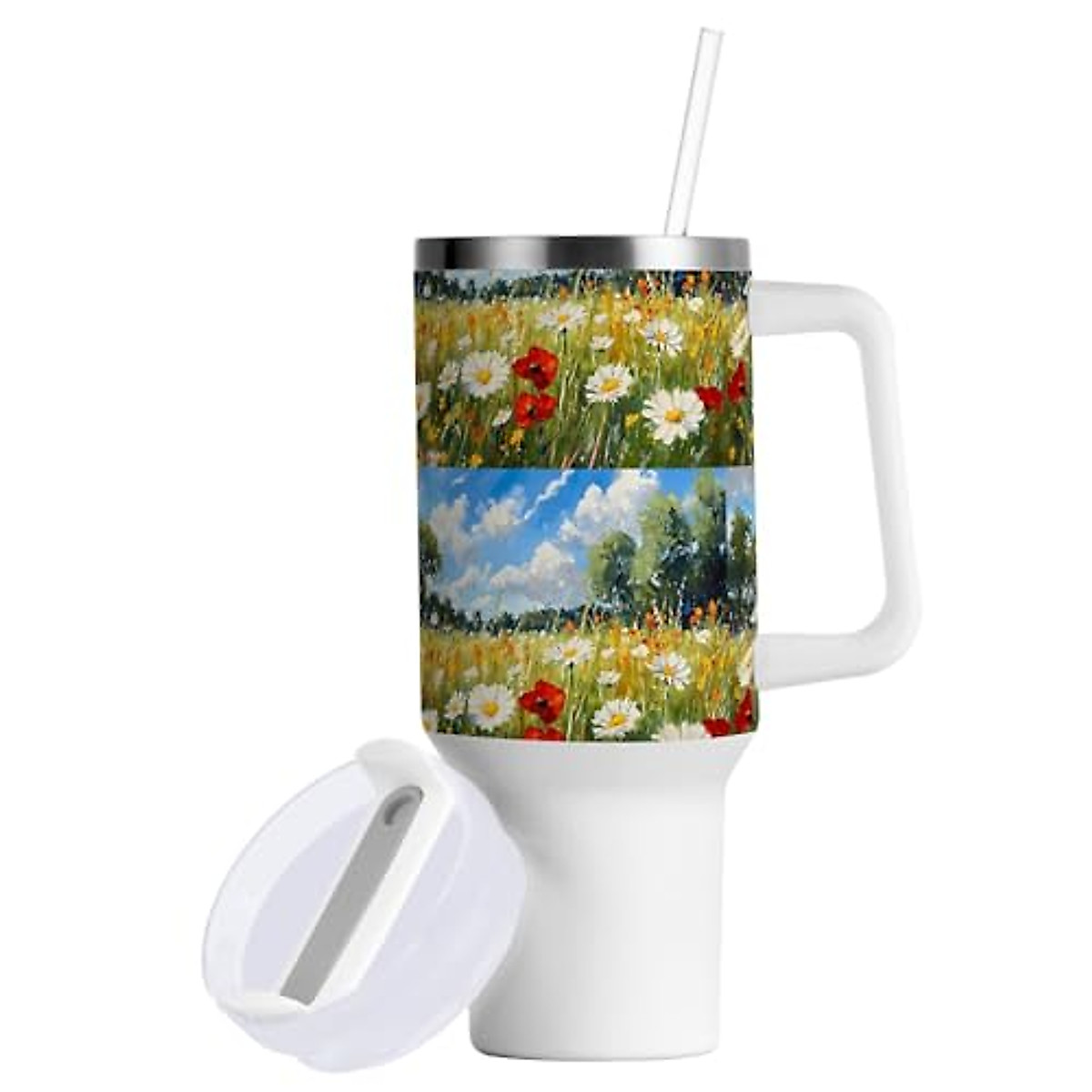 Bokkoy An Oil Painting Of Wildflowers 40oz Tumbler with Handle and Straw Stainless Steel Tumbler with Lid Reusable Vacuum Insulated Cup