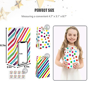 JOHOUSE 36PCS Party Favor Bags, Treat Bags with Stickers Colorful Stripe Dot Gift Bags for Kids Birthday Party Baby Showers 4.7" x 3.1" x 8.7"