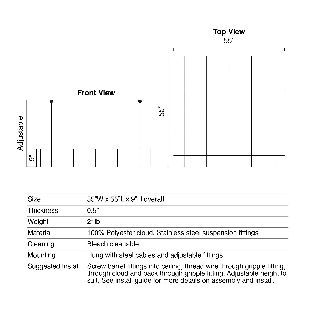 Lumeah Acoustic Cloud | Sound Proofing, Decorative Sound Dampening Hanging Installation | Stunning Adjustable Height Design Acoustic Panel Ceiling Fixture | 55” W x 55” L x 9” H | Taupe