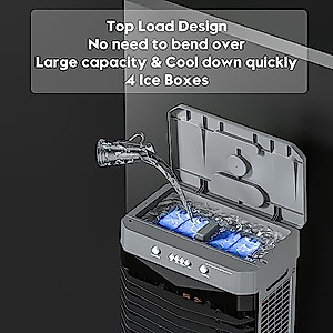 Auertech Portable Evaporative Air Cooler, 3 in 1 Swamp Cooling Fan with 3 Speed, 4 Ice Crystal Boxes & 5.3 Gal Water Tank, Auto Oscillation for Room, Home & Office