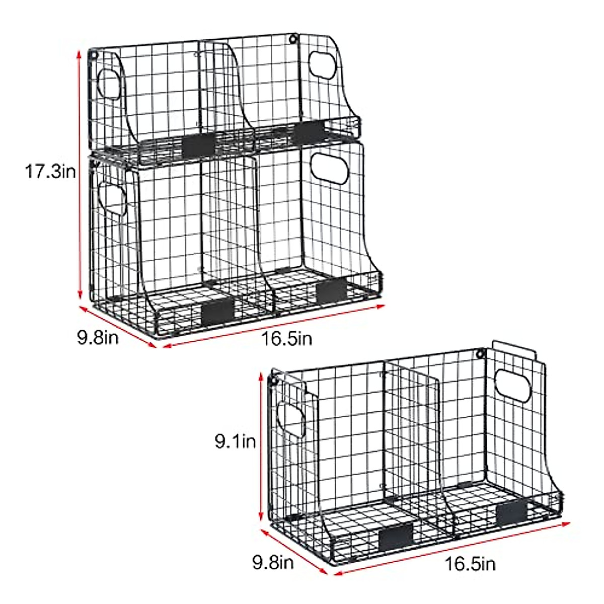 2 Tier Stackable Kids Book Organizer, Hanging Metal Bookshelf with Adjustable Dividers, Wall Floating Book Storage for Kids, Toddler, Nursery Room Decor, Black