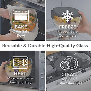 Bentgo® Glass - Leak-Proof Salad Container with Large 61-oz Salad Bowl, 4-Compartment Bento-Style Tray for Toppings, 3-oz Sauce Container for Dressings, and Built-In Reusable Fork (Dark Gray)