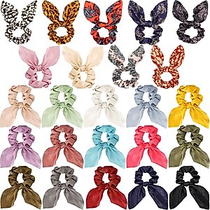 24 Pieces Hair Scrunchies Soft Scarves Scrunchies Elastic Hair Bands Bow Hair Ties Rabbit Ears Scrunchy Ponytail Holder Hair Accessories for Women Girls (Style A)