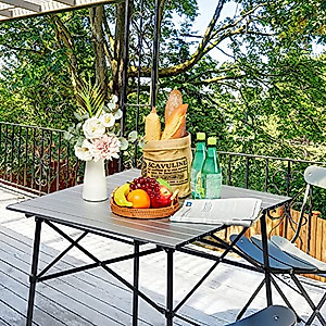 PORTAL Lightweight Aluminum Folding Square Table Roll Up Top 4 People Compact Table with Carry Bag For Camping, Picnic, Backyards, BBQ (White)