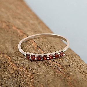 925 Sterling Silver 7-Stone Various Birthstone 0.70 Ctw Natural Gemstone Women Wedding Rings GIFT FOR HER Garnet, Sz8