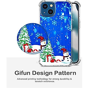 Christmas Case for iPhone 13 Mini,Gifun Hard PC+TPU Bumper Clear Protective Case Compatible with iPhone 13 Mini 5.4" 2021 - Christmas Tree and Snowman