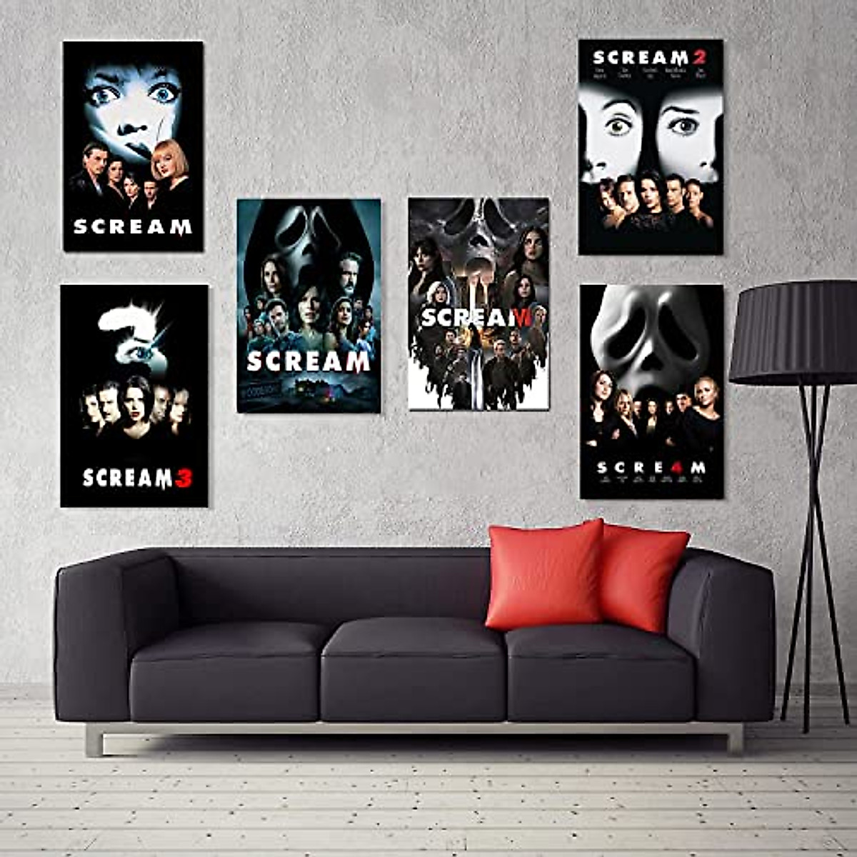 Scream Poster Sets 6 for Room Aesthetic Horror Movie Canvas Wall Art Modern Thriller Wall Decor Prints for Living Room Bedroom 12x18in Unframed