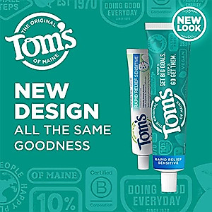 Tom's of Maine Fluoride-Free Rapid Relief Sensitive Toothpaste, Fresh Mint, 4 oz. 3-Pack (Packaging May Vary)