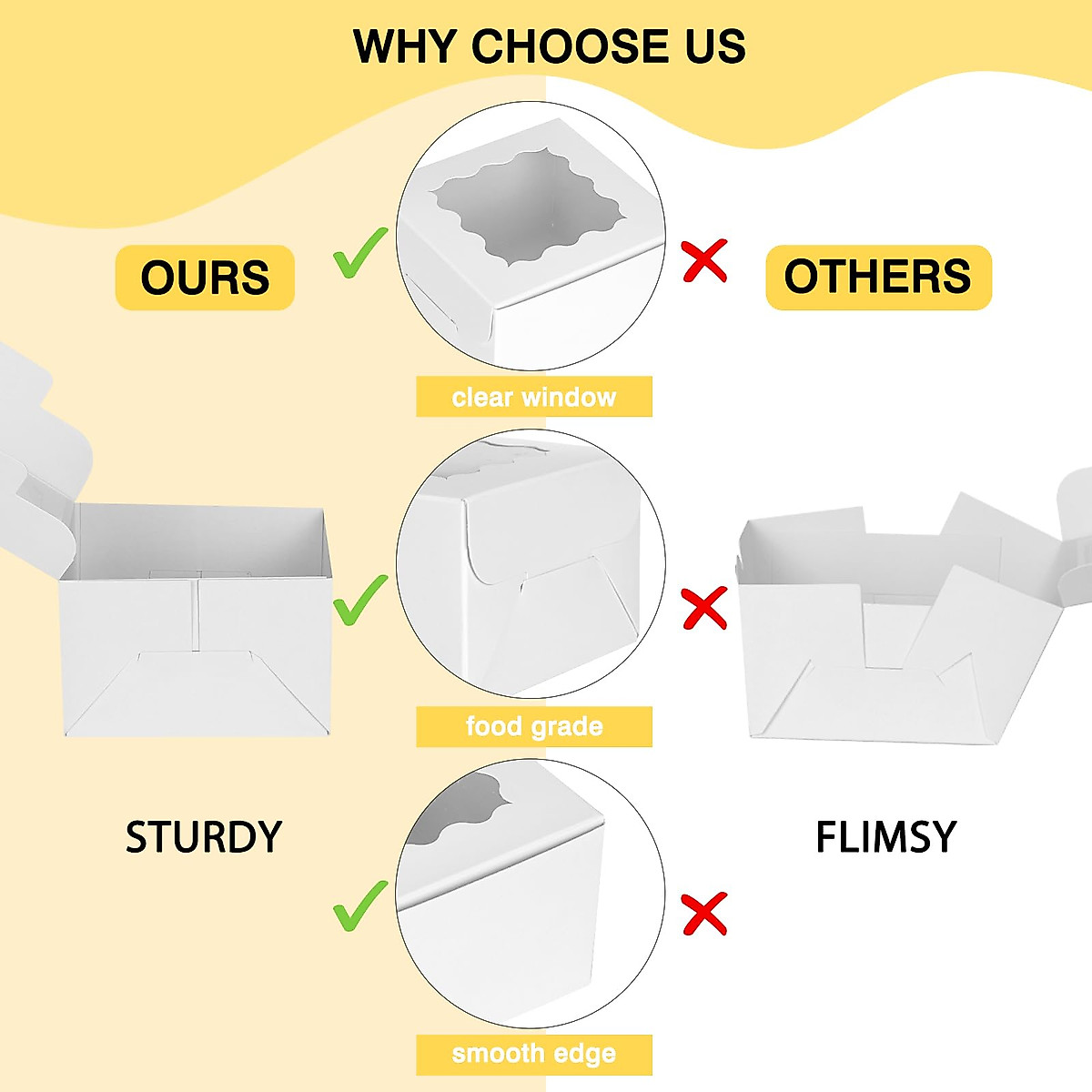 Moretoes 50pcs 4x4x2.5 Inches White Bakery Boxes with Window, Cookie Boxes, Mini Cake Boxes, Dessert, Pastry, Small Treat Boxes