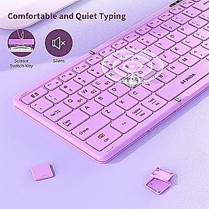 seenda Foldable Bluetooth Keyboard for Travel, Portable Wireless Folding Keyboard with Number Pad, Full-Size Rechargeable Keyboard for Laptop Tablet PC Mac Windows iOS Android - Purple Pink